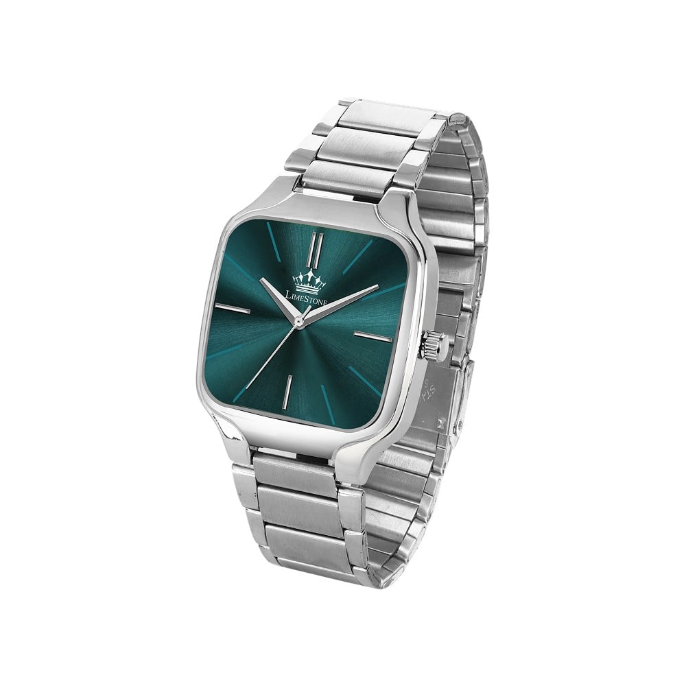 Limestone Men's Square Dial Watch (Quartz, Silver, Stainless Steel ...