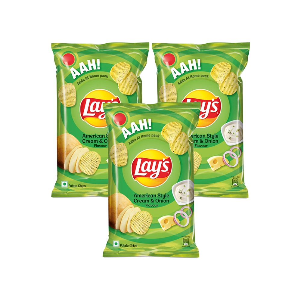 Lay's American Style Cream & Onion Flavour Potato Chips - Pack of 3 ...