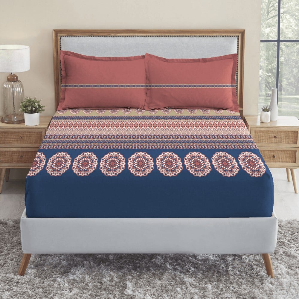 myTrident Cotton Double Bedsheet (210 TC, Blue, Peach) Price - Buy ...