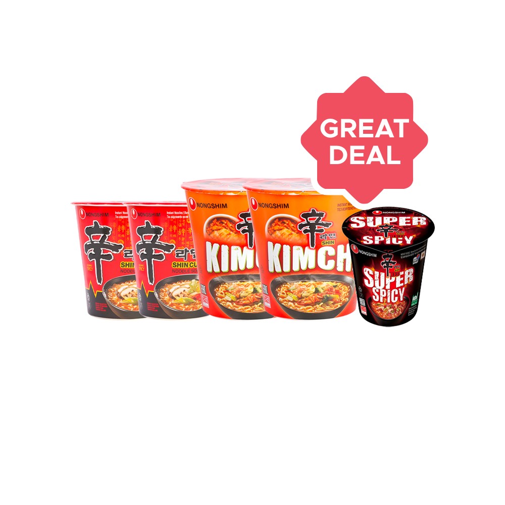 Nongshim Shin Cup Noodles x 2 + Kimchi Shin Noodle Soup x 2 + Shin Red ...