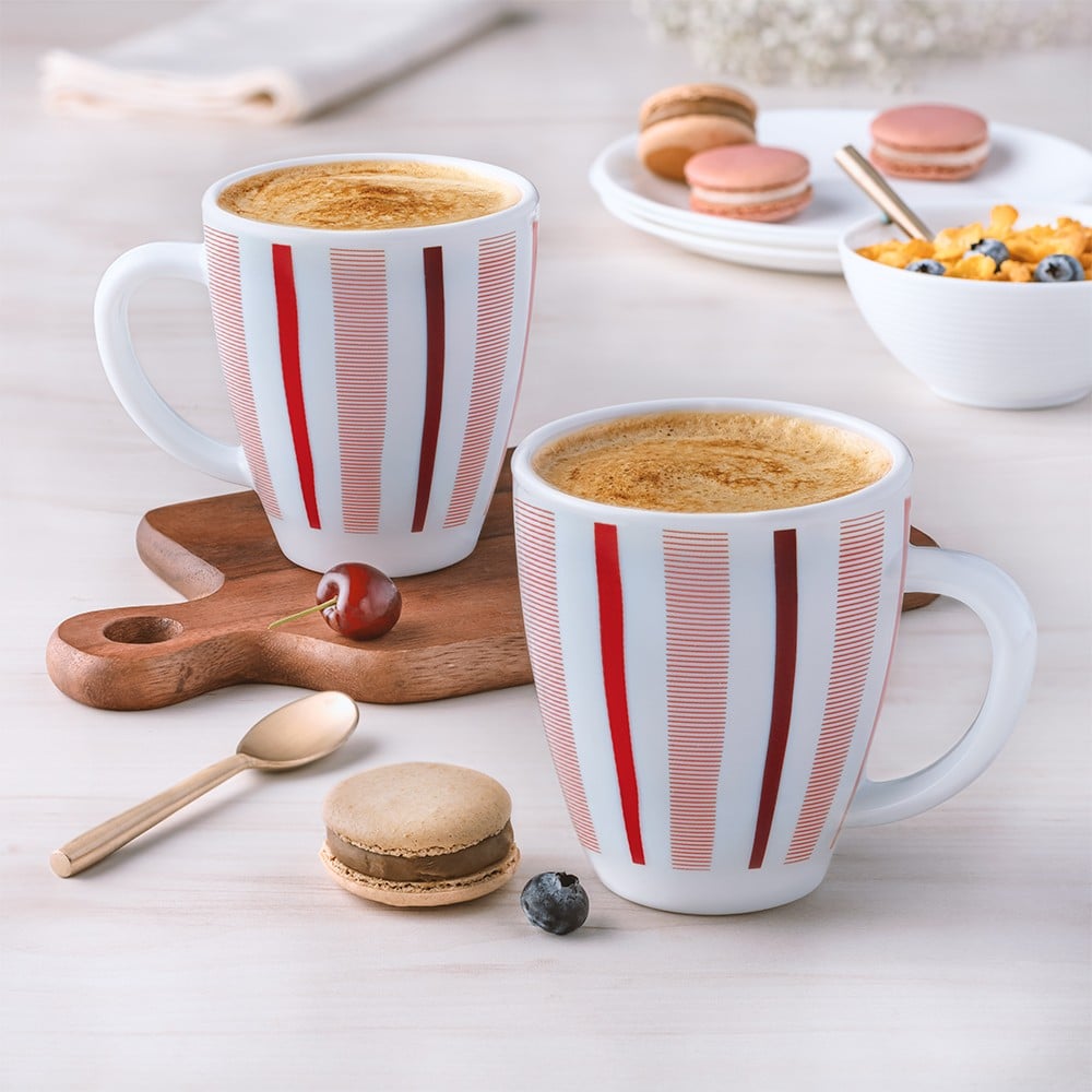 Larah by Borosil Mug Set (Red Striped, 2 x 390 ml) (Toughened opal ...