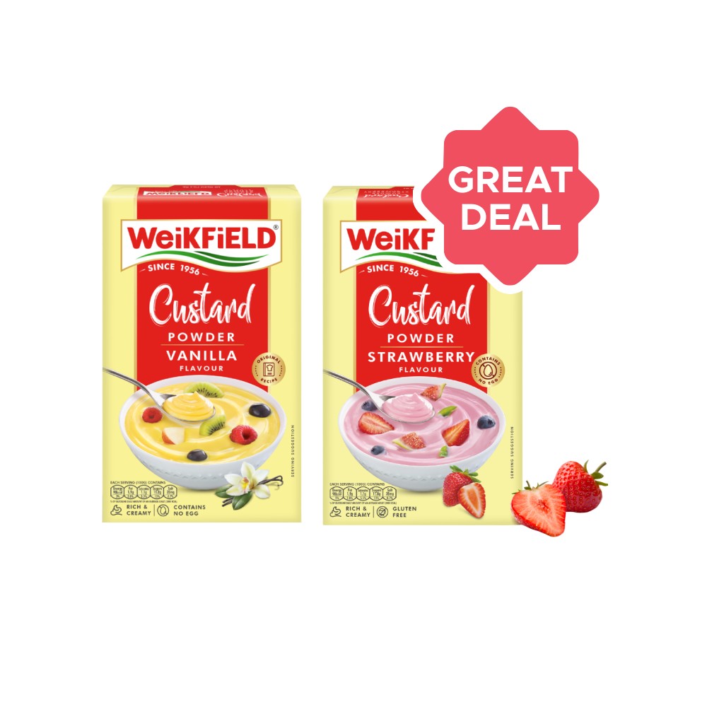 Weikfield Custard Powder - Vanilla Flavour + Strawberry Custard Powder ...