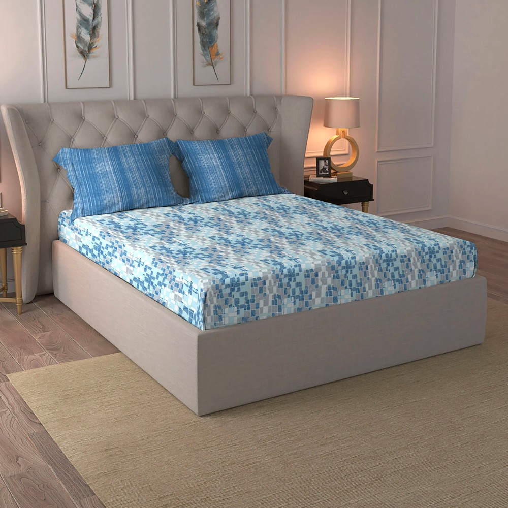 myTrident Comfort Living Cotton Double Bedsheet (120 TC, Jazz Blue ...
