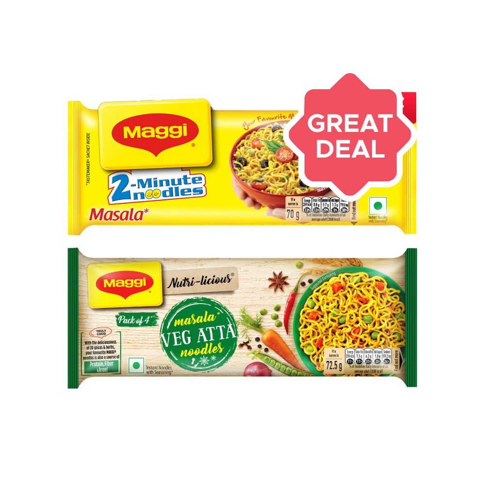 Maggi Nutrilicious Masala Veg Atta Noodles + Maggi Masala - 2 Minutes ...