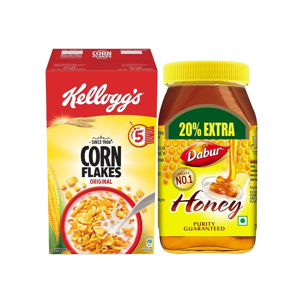 Kellogg's Corn Flakes Original + Dabur Honey (500 g) - 100% Pure, World ...