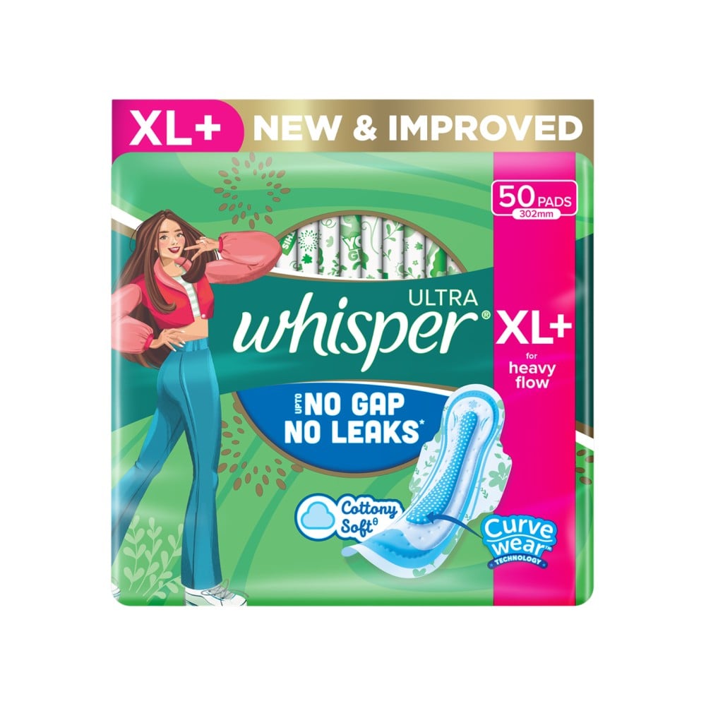 Whisper Ultra Upto No Gap No Leaks Sanitary Pads (XL+, 50 pieces) Price ...
