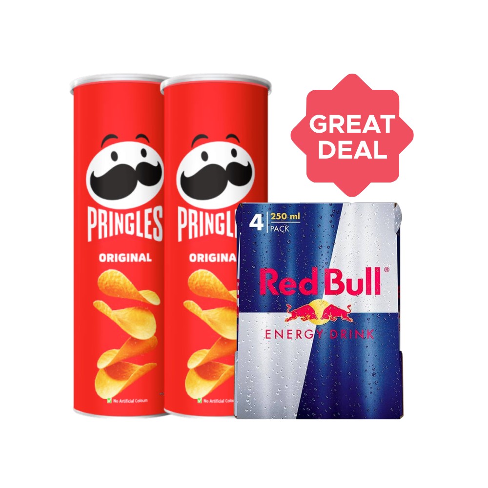 Pringles Original Potato Chips x 2 + Red Bull Energy Drink (4 x 250 ml ...