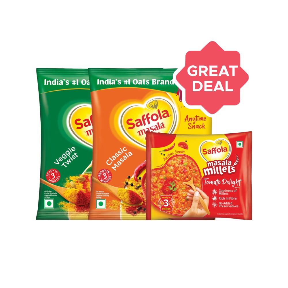 Saffola Masala Millet Tomato Delight + Masala Veggie Twist Oats ...