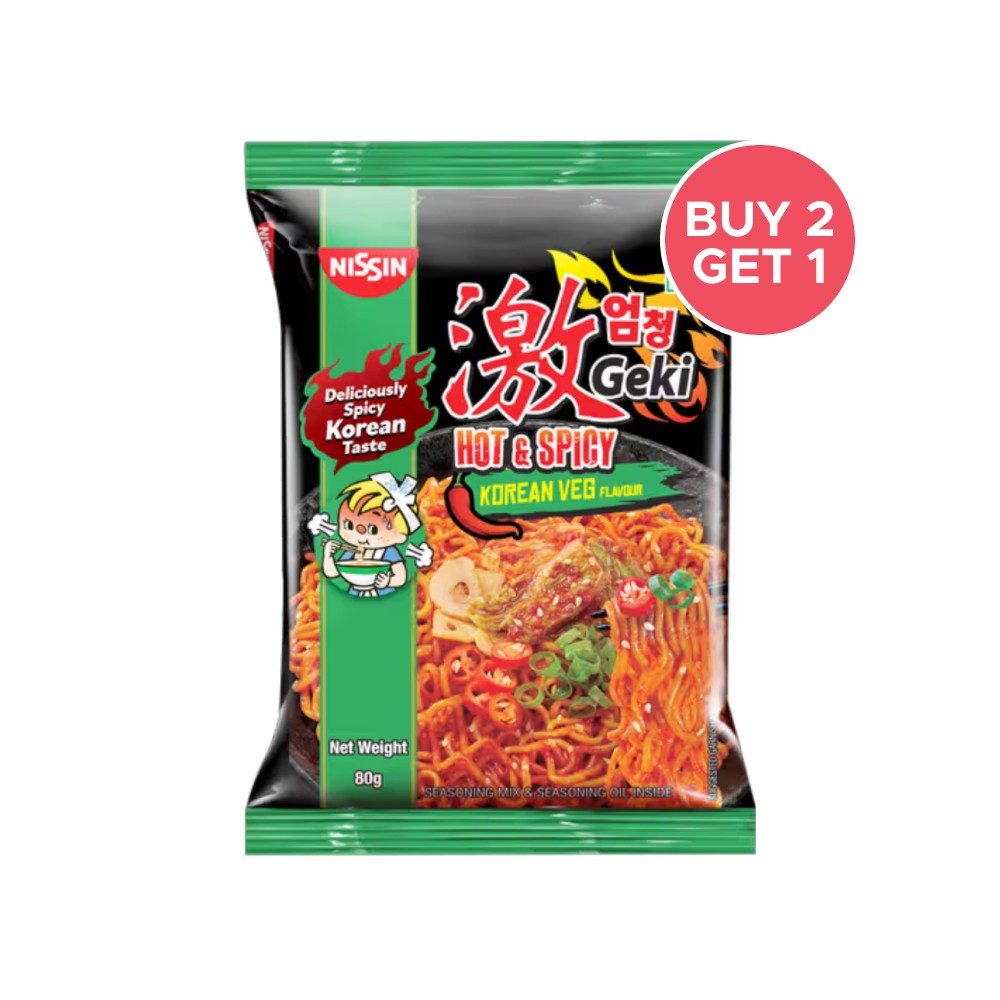 Nissin Geki Korean Ramen Spicy Veg Flavoured Instant Noodles - Buy 2 ...