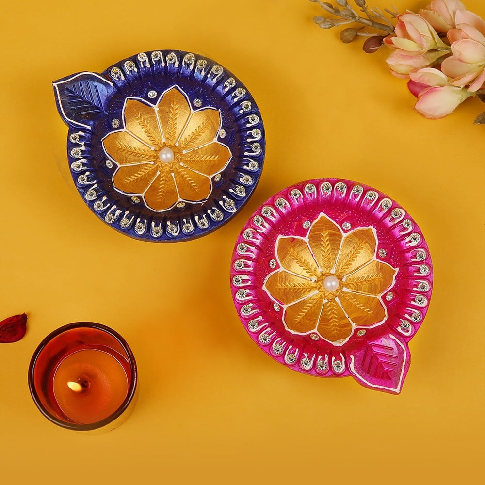 Big Floral Design Diya Set (Multicolour) by Soul Price - Buy Online at ...
