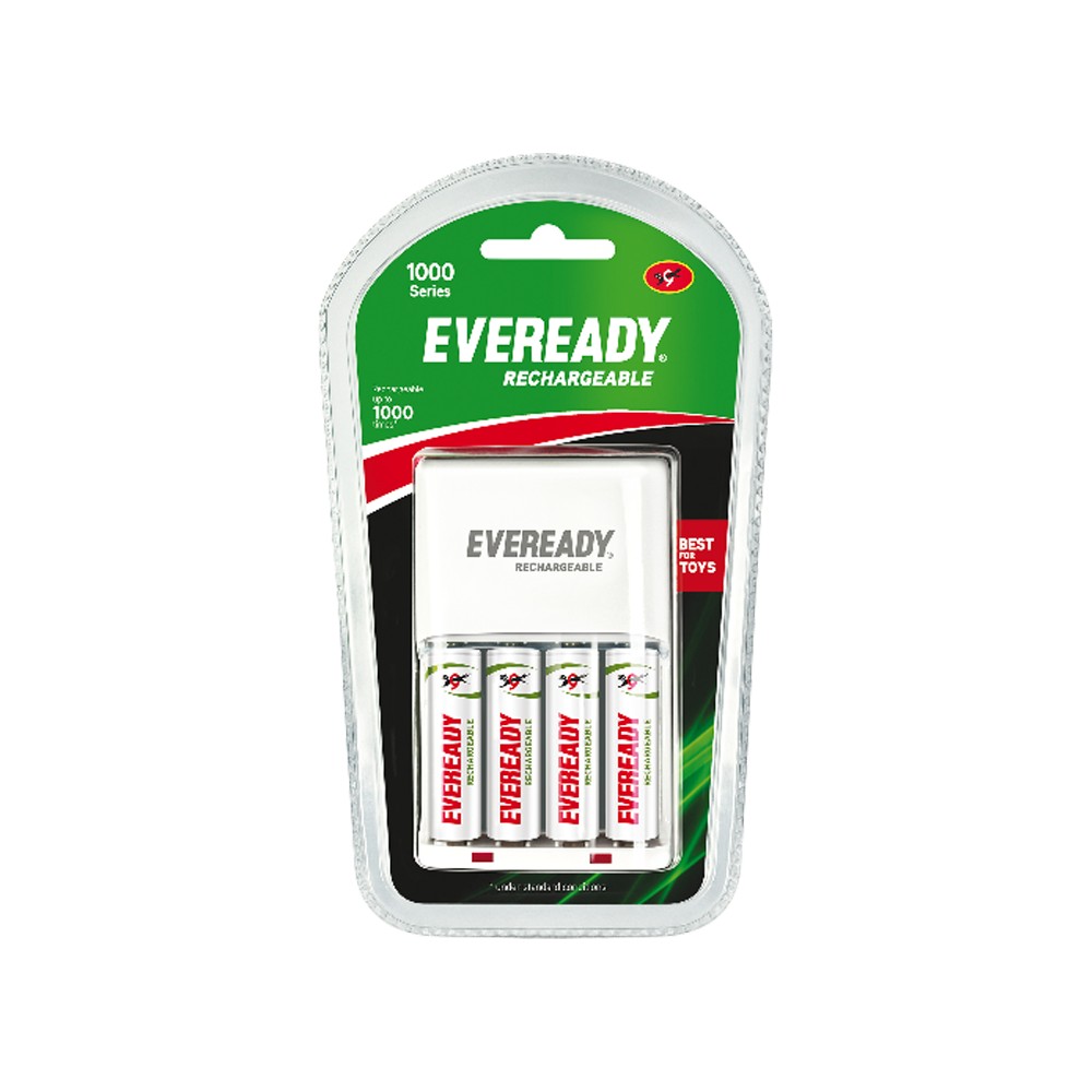 Eveready 1000 Series AA Rechargeable Battery with Charger (600 mAh, 1 ...