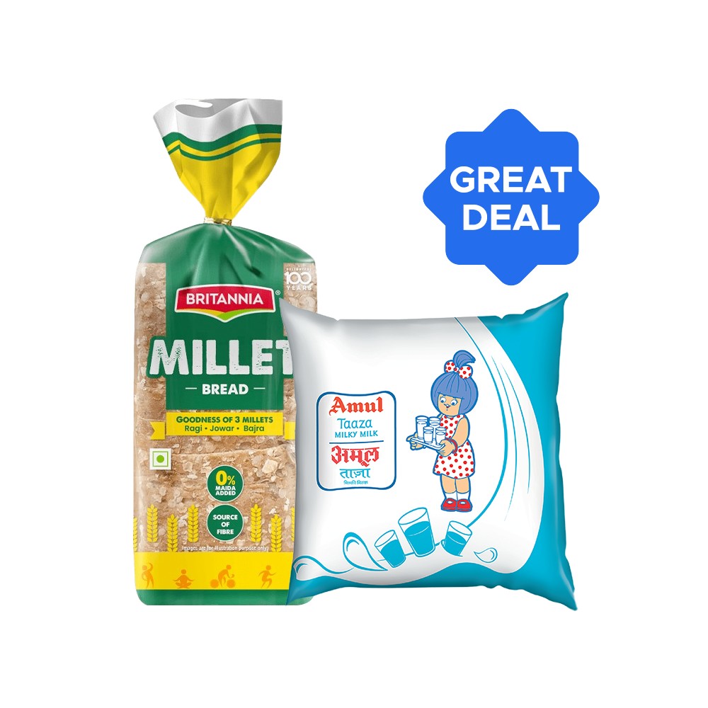 Britannia Millet Bread + Amul Taaza Toned Milk Combo Price - Buy Online ...