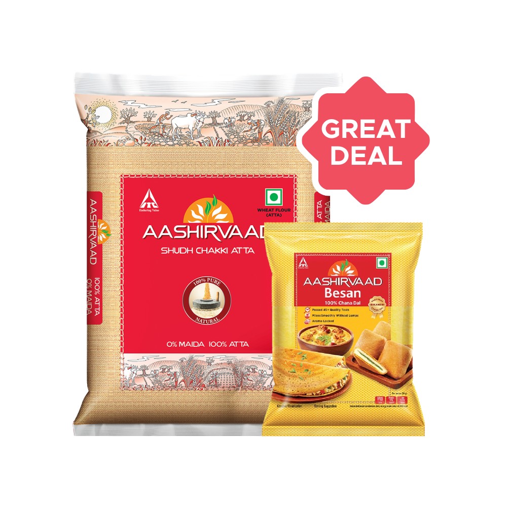 Aashirvaad Shudh Chakki Atta (100% Atta, 0% Maida) (10 kg) + Besan (100 ...