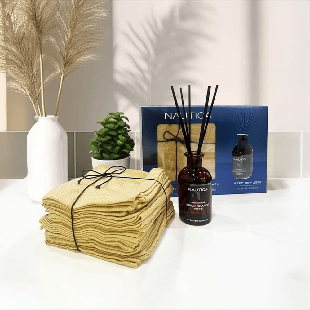 Nautica Nomad Cotton Towels And Reed Diffusers Bath Gift Box (10" x 10 ...