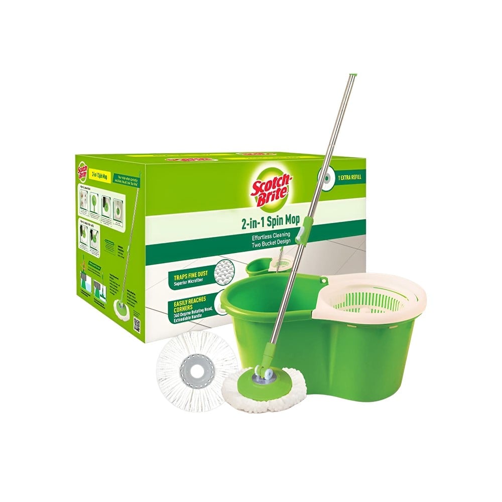 Scotch Brite 2-in-1 Bucket Spin Mop with extra refill (Microfiber ...