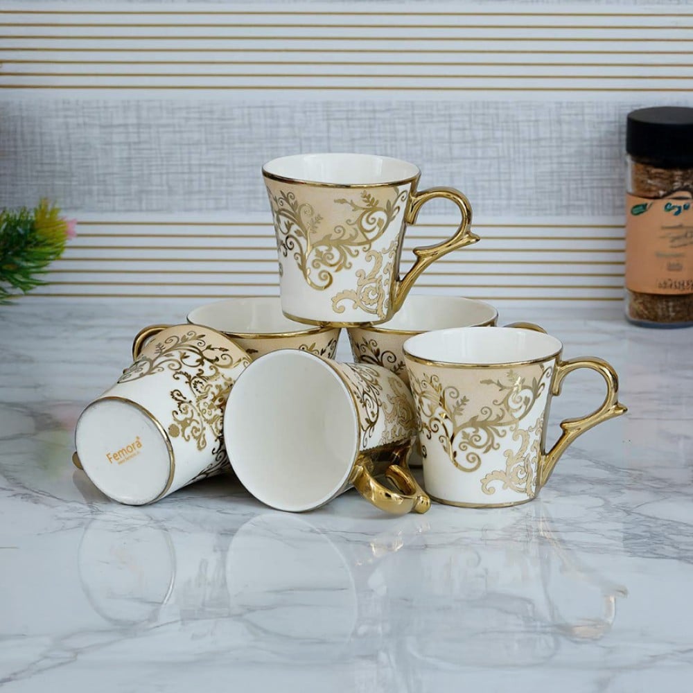 Femora Premium Floral Gold Line Tea Cup Set of 6 (Ceramic) Price - Buy ...