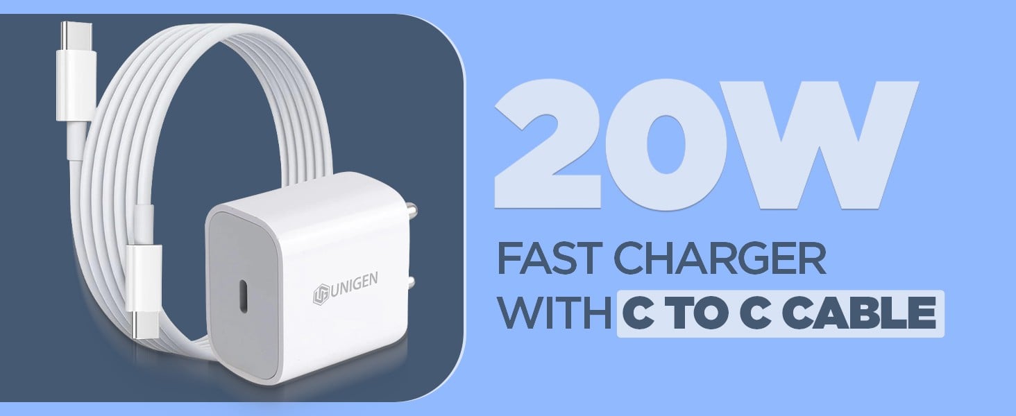 Unigen Type-C iphone Charger Adapter with Type C to C Cable (20W, White ...
