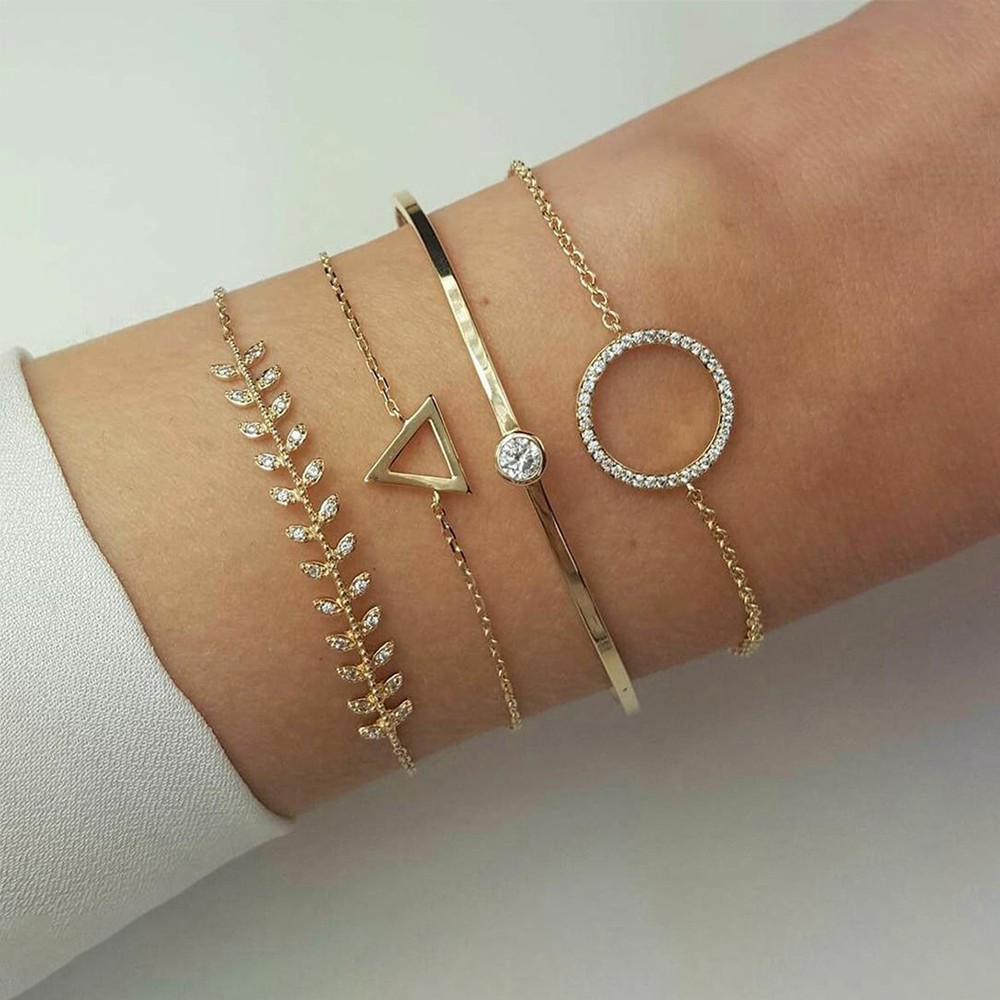 Jewels Galaxy Leaf & Geometric Contemporary Design Bracelet Set (Golden ...