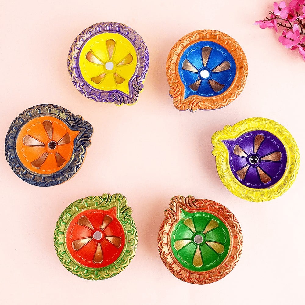Floral Shaped Enamled Big Diya Set (Multicolour) by Satvik Price - Buy ...