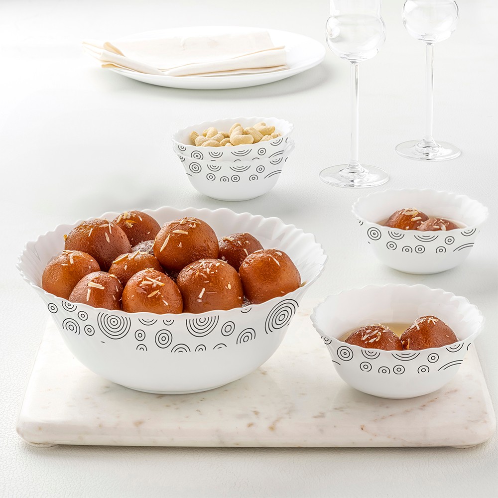 Larah by Borosil Spiral Design Opalware Pudding Set (White, 5 pcs ...