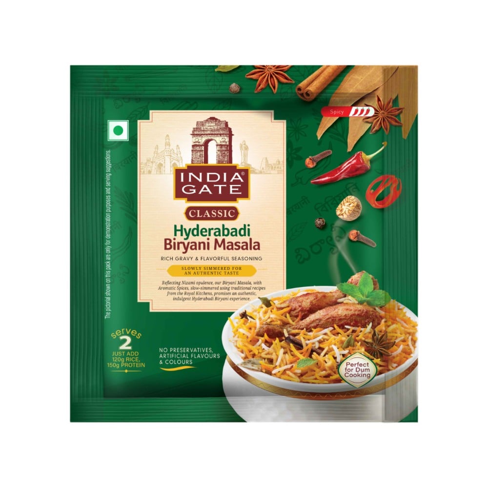 India Gate Classic Hyderabadi Biryani Masala with Gravy & Seasoning ...