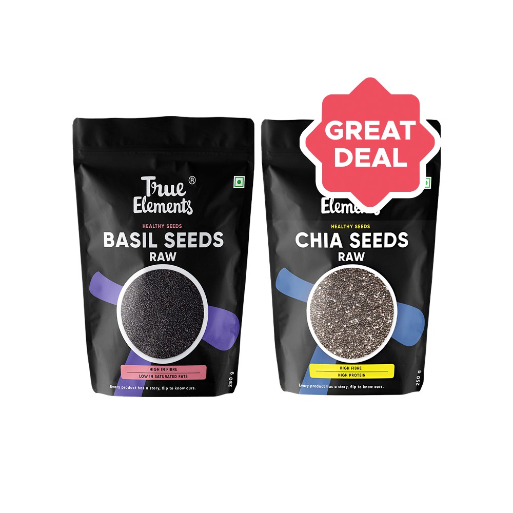 True Elements Basil Seeds (Sabja Seeds) + Premium Chia Seeds Combo ...