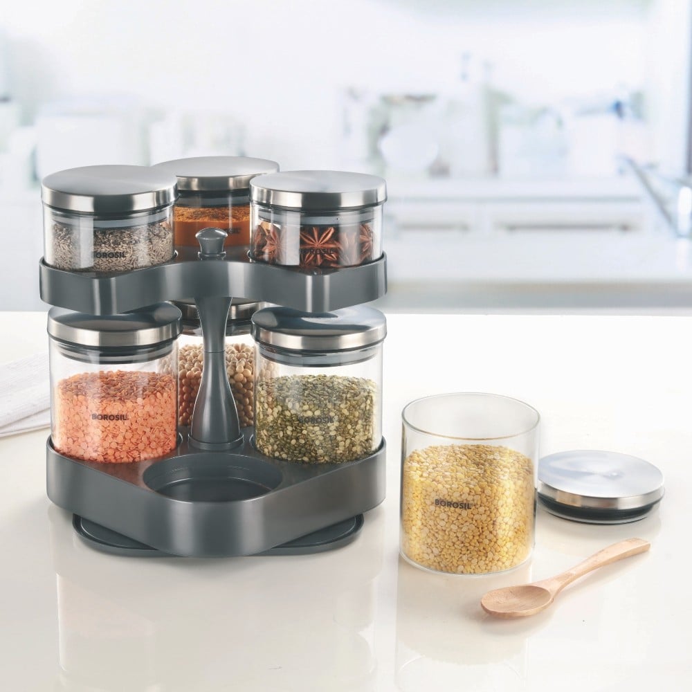 Borosil Glass Classic Jar Set (with Spin n Store Tray) Price - Buy ...