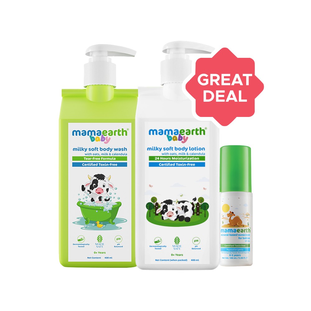 Mamaearth Mineral Based Baby Sunscreen + Milky Soft Baby Lotion (0 ...