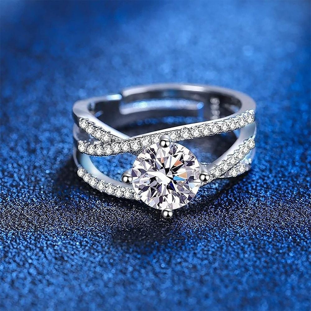 Designs & You AD Studded Adjustable Finger Solitaire Ring (Silver ...