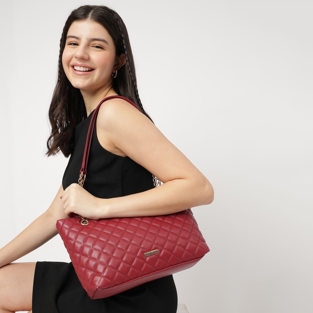 Fastrack Bags Women's PU Quilted Tote Bag (Maroon) Price - Buy Online ...