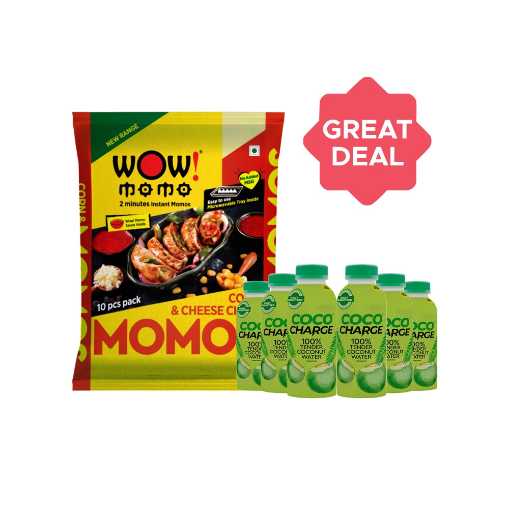 Wow! Momo Corn & Cheese Chilli Momos + Wow! Coco Charge 100% Tender ...