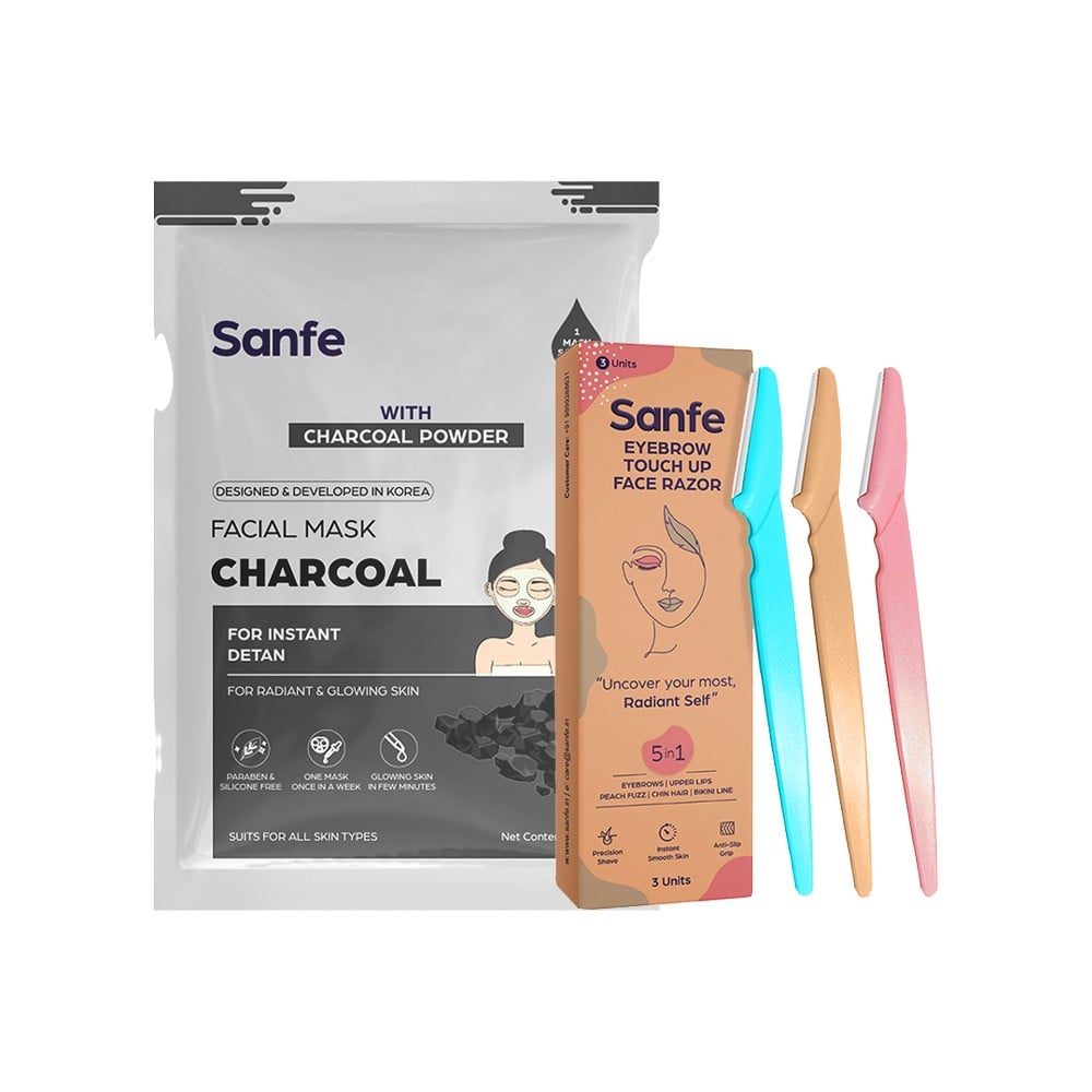 Sanfe Reusable Eyebrow Touch Up Face Razor + Instant Detan Charcoal ...