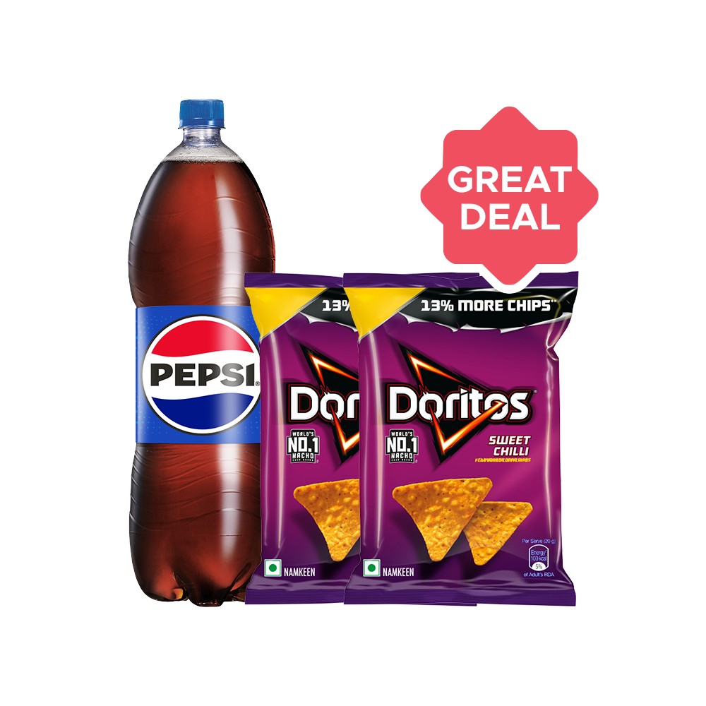 Doritos Sweet Chilli Flavour Nachos x 2 + Pepsi Soft Drink (1.5 l ...