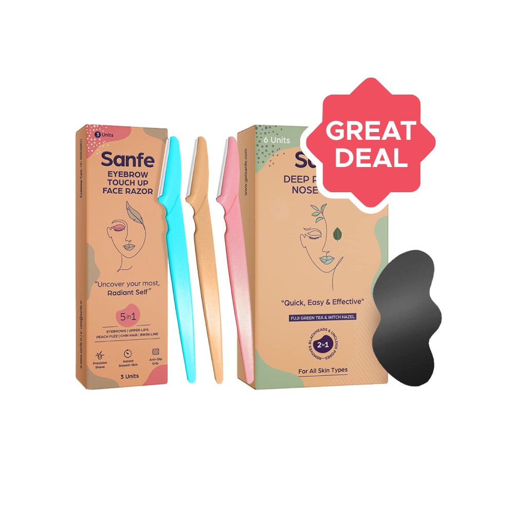 Sanfe Reusable Eyebrow Touch Up Face Razor + Deep Purifying Nose Strips ...