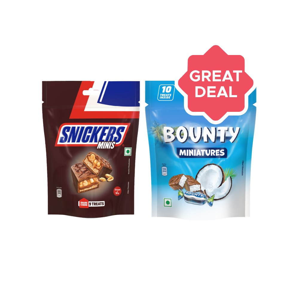Snickers Shareable Bites Chocolate Pack + Bounty Miniatures Coconut ...