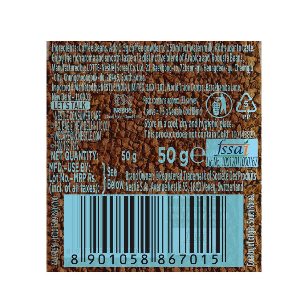 Nescafe Gold Blend Premium Freeze Dried Instant Coffee (50 g) - Pack of ...