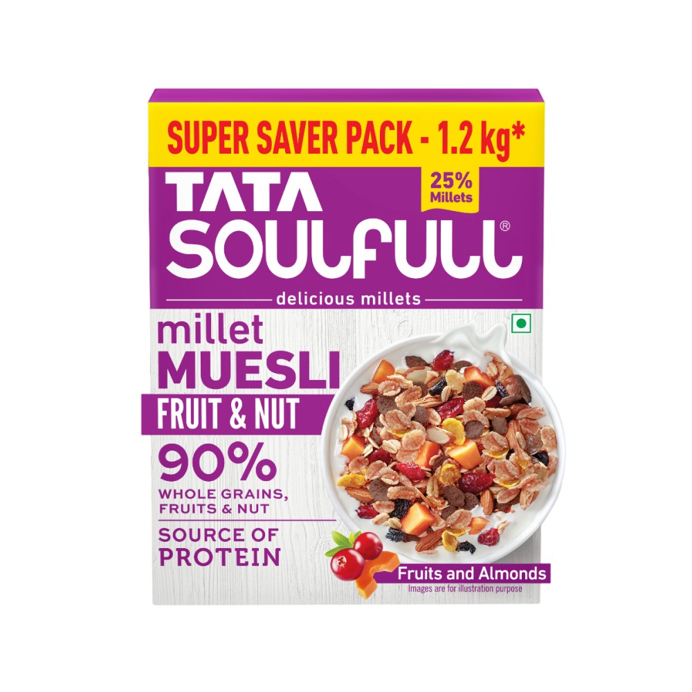 Tata Soulfull Millet Muesli With 90% Fruits, Nut & Wholegrain Cereal ...