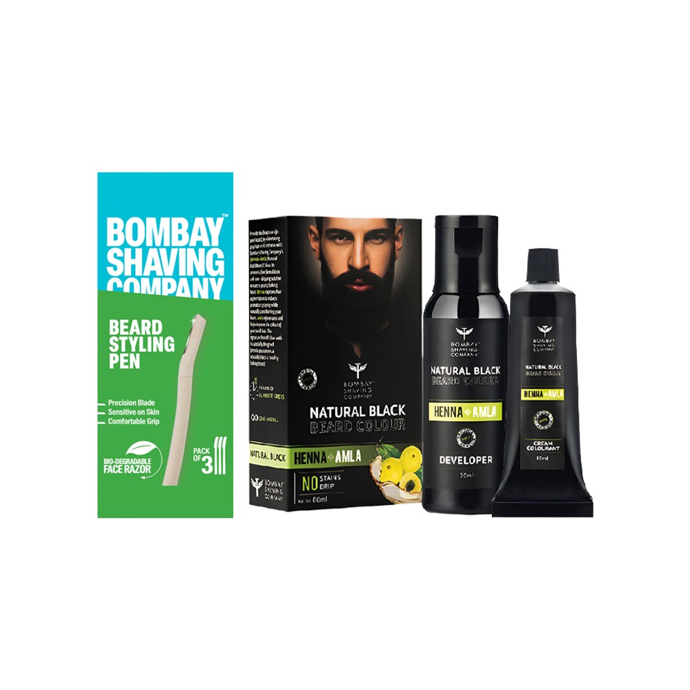 Bombay Shaving Company Beard Colour (Natural Black) + Beard Styling Pen ...