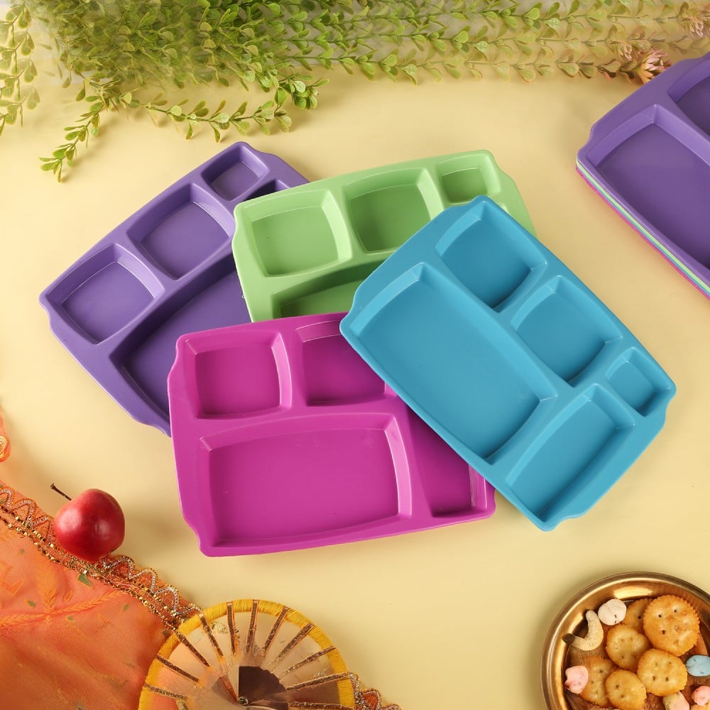 Divided Rectangular Kanjak Plate Set (Multicolour) - Mad Over Print ...
