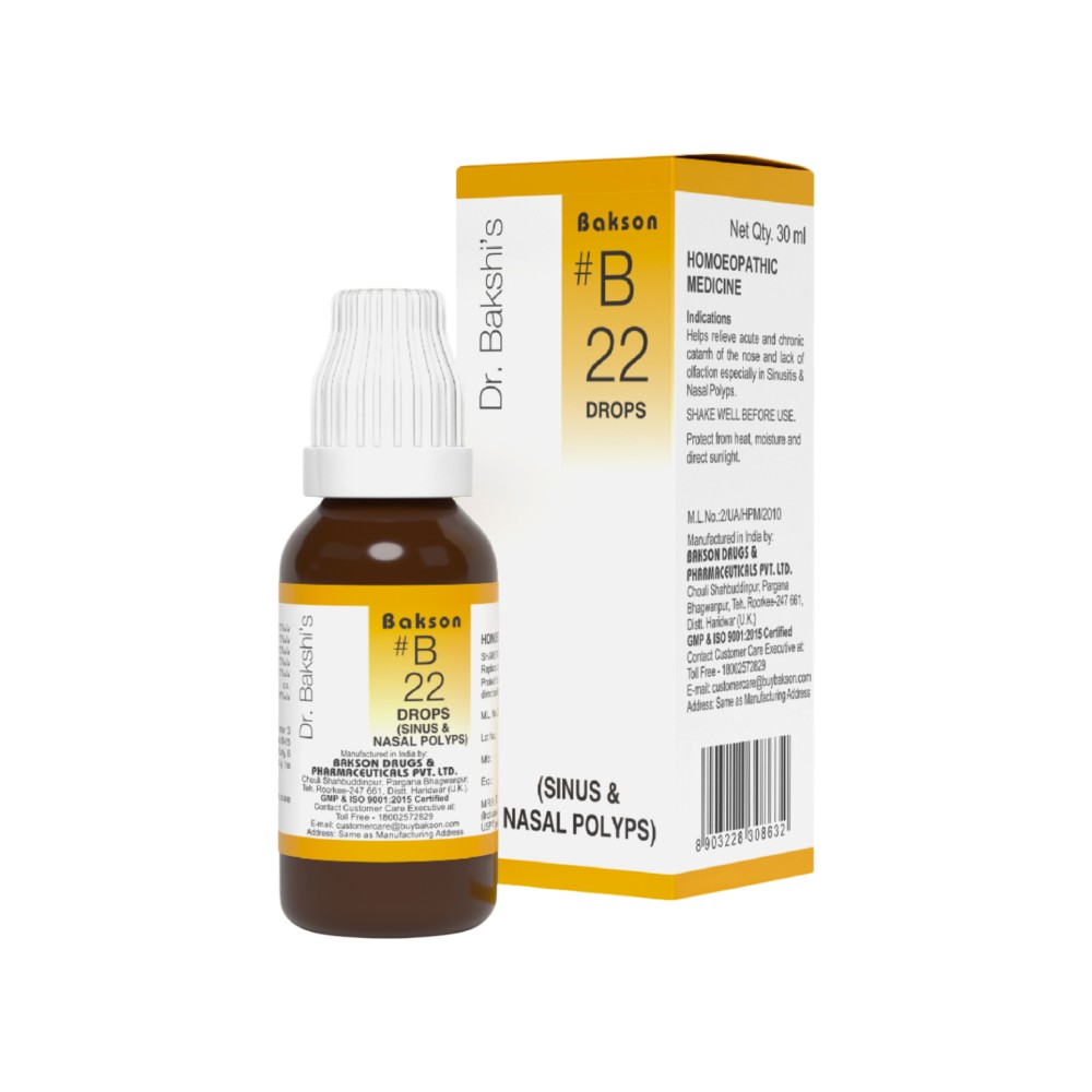 Dr. Bakshi's BAKSON'S HOMOEOPATHY B22 Cold-Sneezing Sinus & Nasal Drops ...