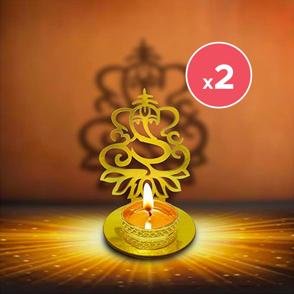 Ganesh Design with Plate Candle Holder (Golden) by Satvik Pack of 2 ...