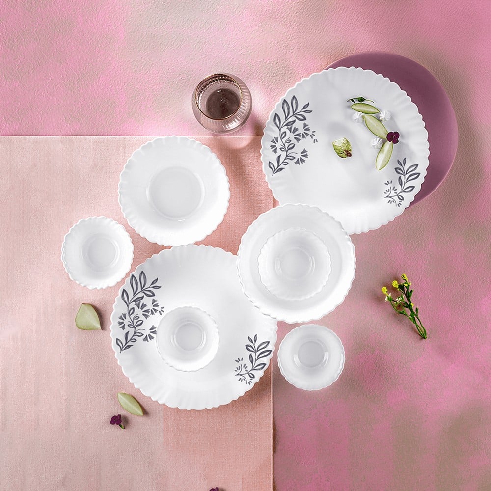 Larah by Borosil Opalware Dark Forest Dinner Set (White) Price - Buy ...