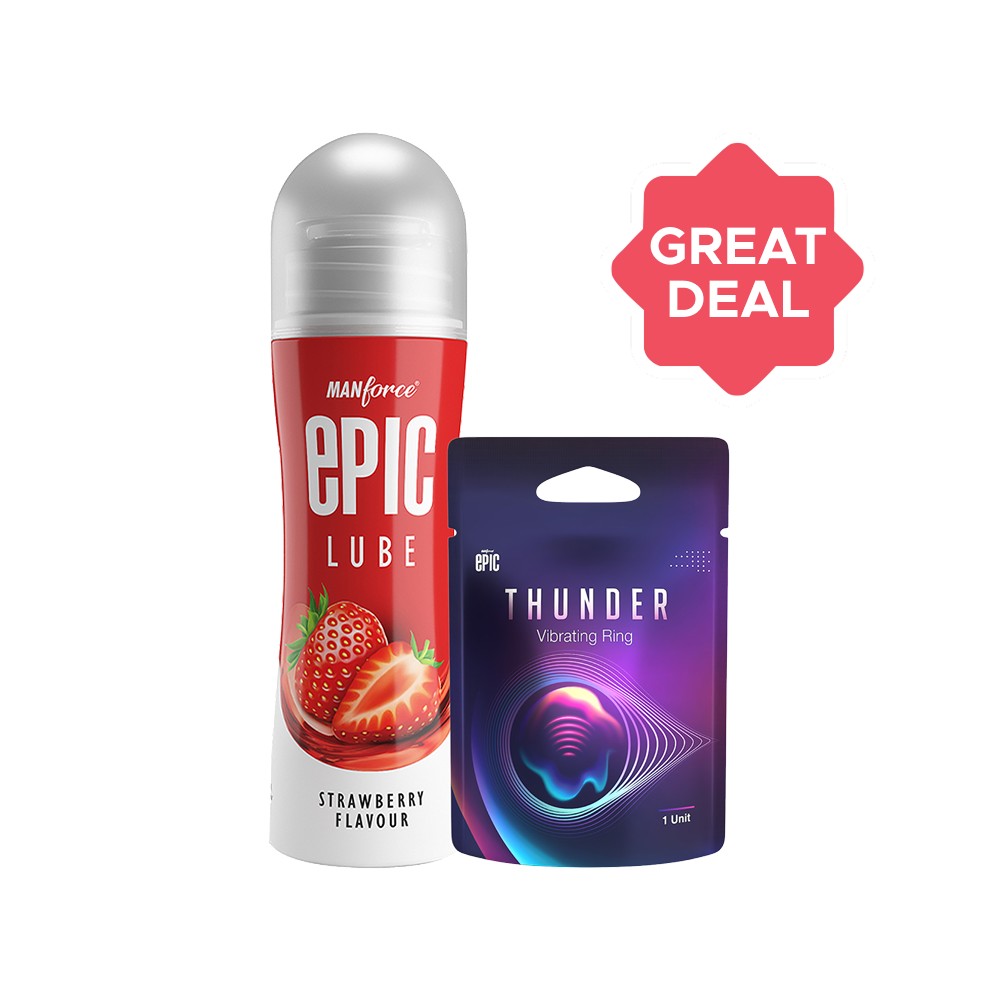 Manforce Epic Thunder Vibrating Ring + Strawberry Flavoured Lubricant ...
