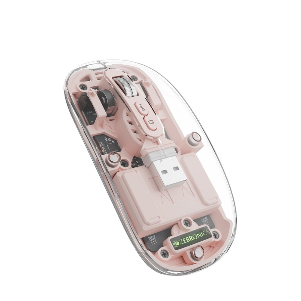 Zebronics Sheer Wireless Mouse Dual Mode (2.4GHz + BT) (Light Pink ...
