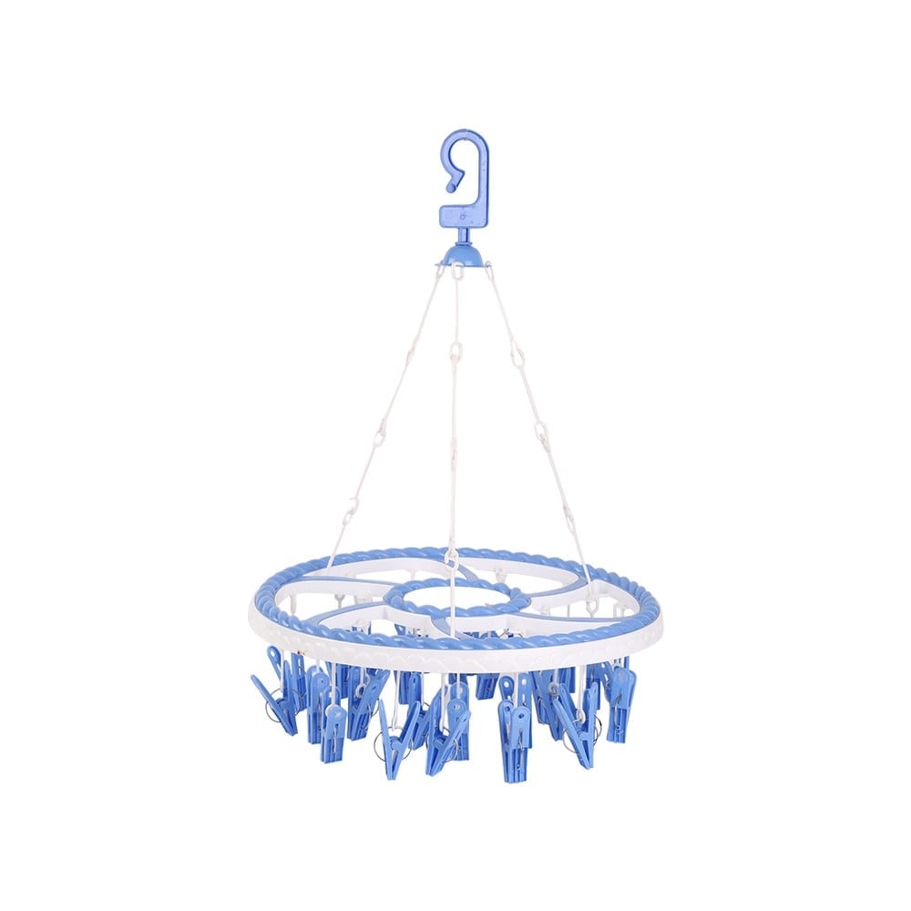 Creative Space Round Plastic Cloth Hanger with 24 Clips (White, Blue ...