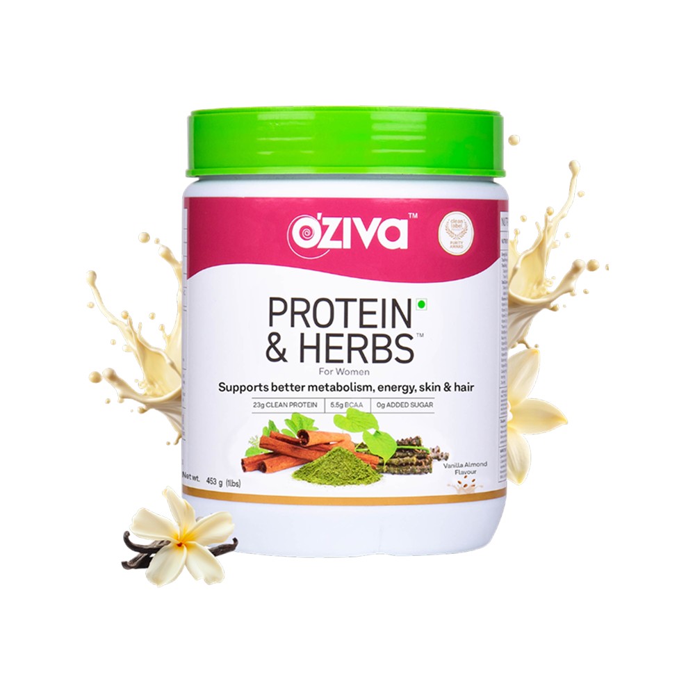 OZiva Whey Protein Powder & Herbs for Women (Vanilla Almond) Price ...