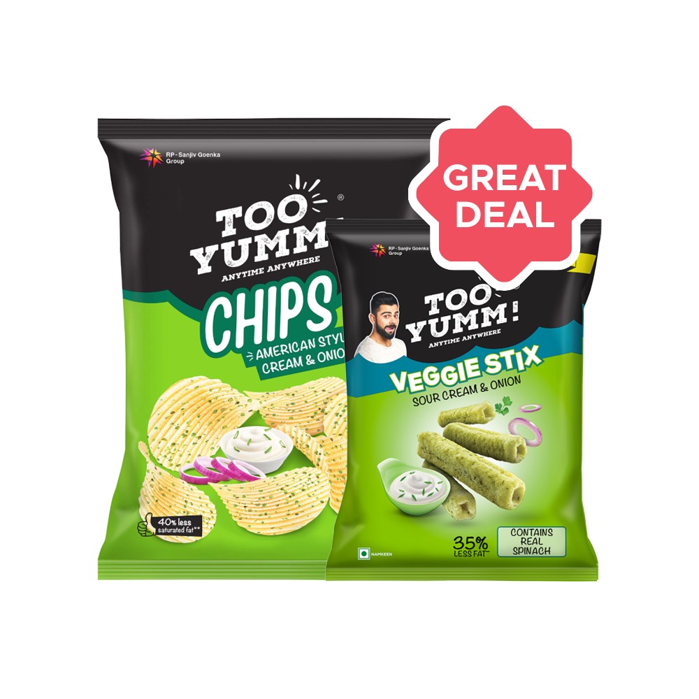 Too Yumm Veggie Stix Sour Cream & Onion Crisps + American Style Cream ...
