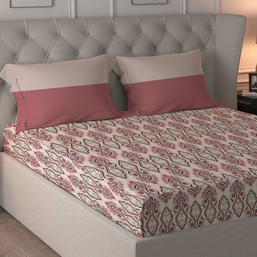 myTrident Cotton Double Bedsheet (144 TC, Peach & Maroon) Price - Buy ...