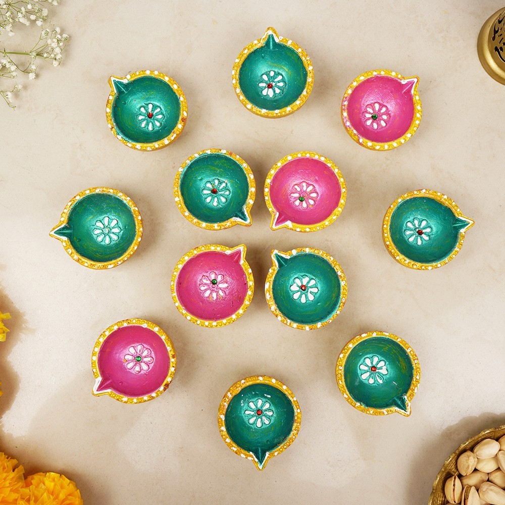 Floral Design Diya Set (Multicolour) by DiaCraft Price - Buy Online at ...
