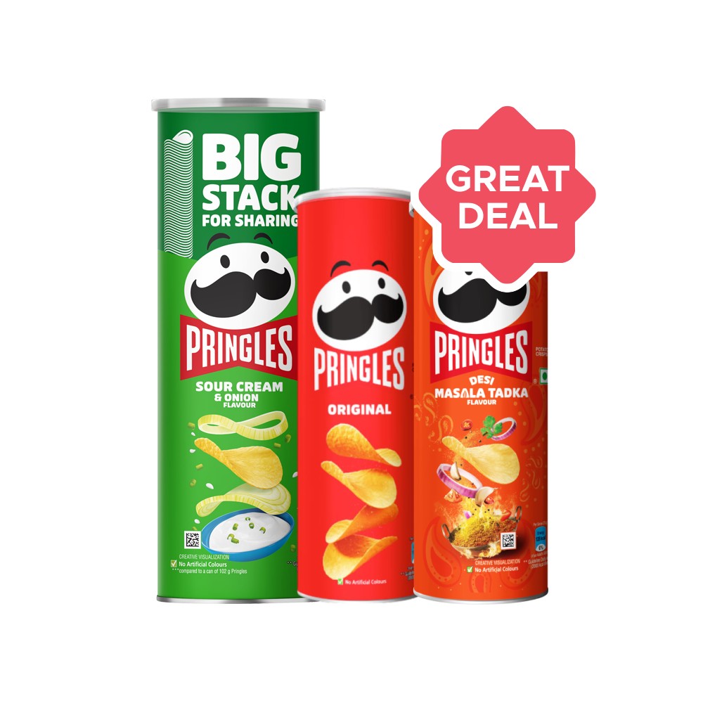 Pringles Sour Cream & Onion Potato Chips + Desi Masala Tadka Potato ...